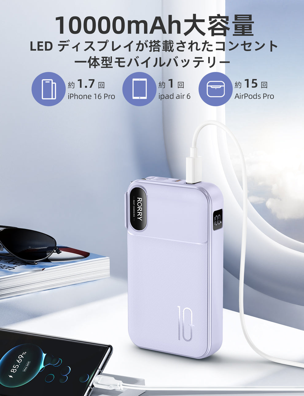 RORRY CB06 モバイルバッテリー 10000mAh (ACコンセント内蔵・22.5W出力) – RORRY（ロリー） JAPAN公式サイト